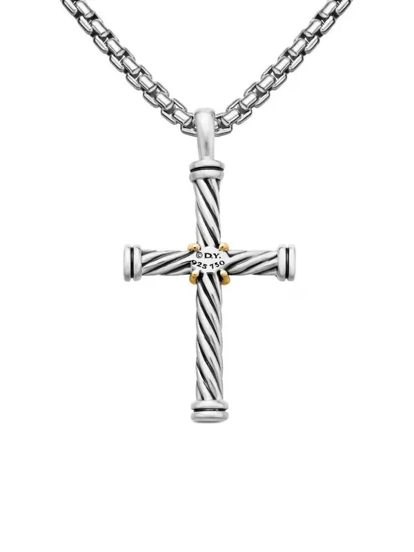 David Yurman 18kt Yellow Gold And Sterling Silver Cable Cross Pendant
