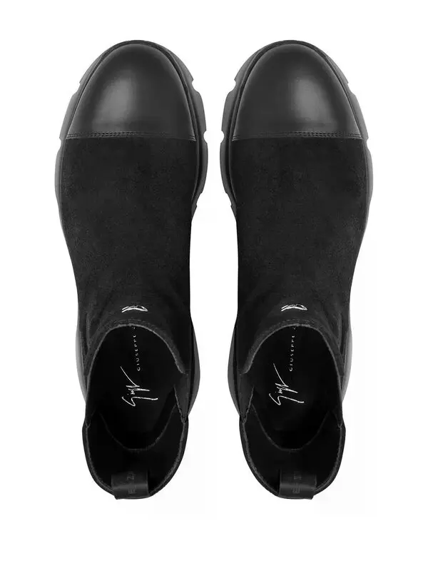 GIUSEPPE ZANOTTI Suede And Leather Ankle Boots With Silver-tone Logo Plaque