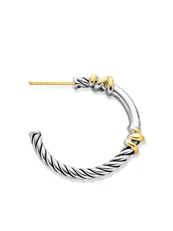 David Yurman 18k Yellow Gold And Sterling Petite Helena Wrap Diamond Hoop Earrings - Silver
