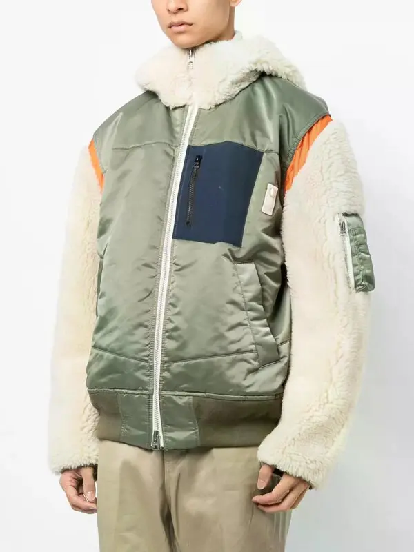 Sacai Colour-block Zip-up Hooded Jacket - Green