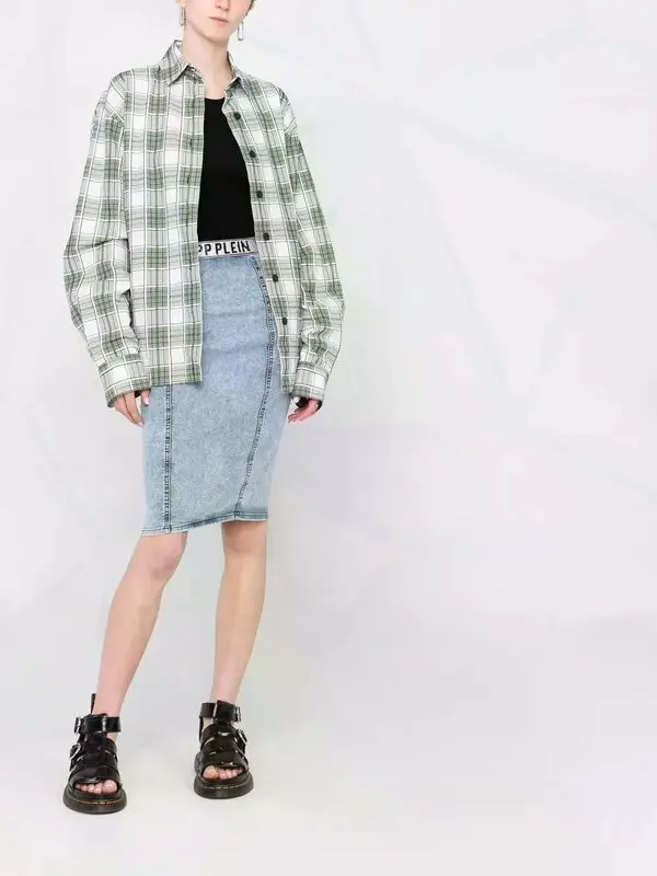 Philipp Plein Embellished Logo Waistband Denim Pencil Skirt