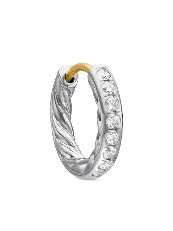 David Yurman Sterling Sculpted Cable Diamond Huggie Hoop Earrings