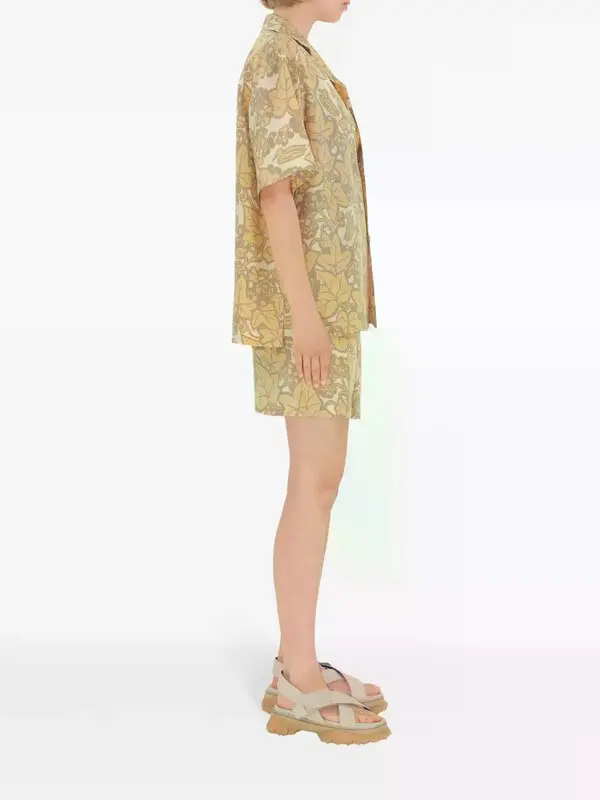 Burberry Silk Floral Print Short Sleeve Shirt - Neutrals