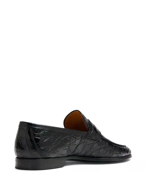 Magnanni Embossed Crocodile Effect Patent Loafers - Black