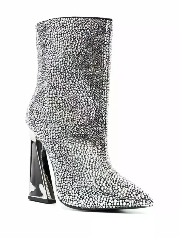 Philipp Plein Crystal-embellished Sculptural Heel Ankle Boots - Silver