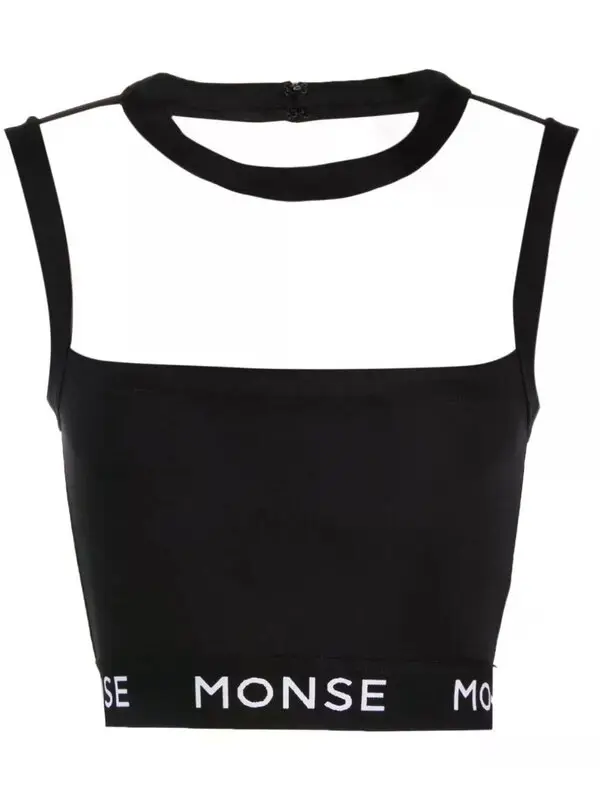 Monse Paneled Logo Print Crop Top - Black