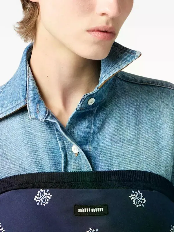 Miu Miu Logo Patch Washed Denim Shirt