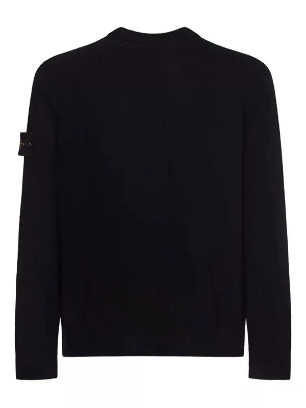 Stone Island Crew Neck Sweater With Logo Patch - Black