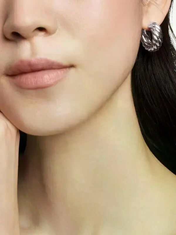David Yurman Sterling Sculpted Cable Hoop Earrings