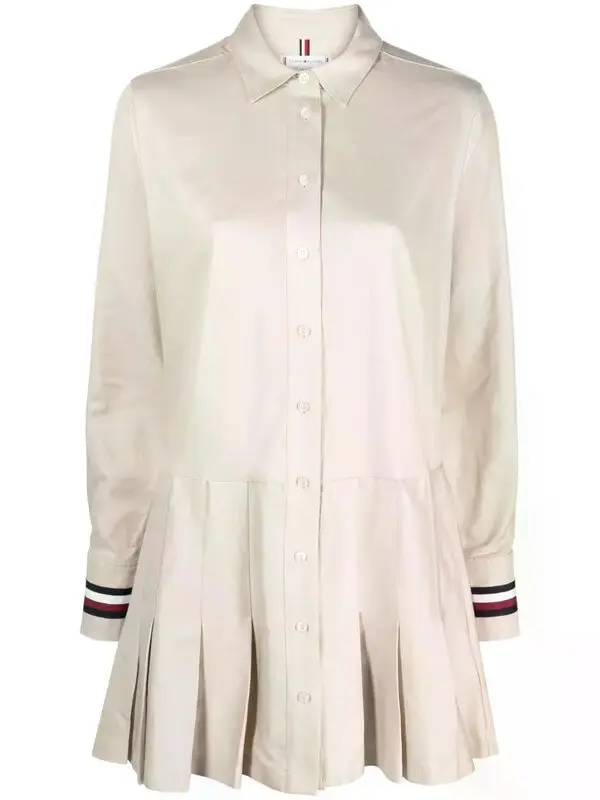 Tommy Hilfiger Logo-plaque Pleated Dress - Neutrals