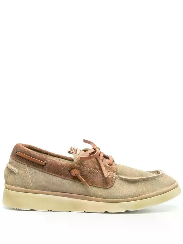 Moma Suede Boat Shoes With Logo Patch - Neutrals