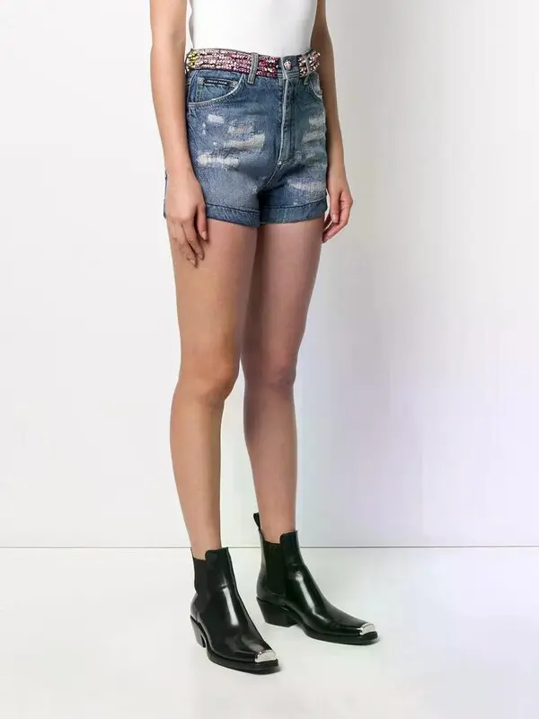 Philipp Plein Rhinestone Embellished Denim Shorts