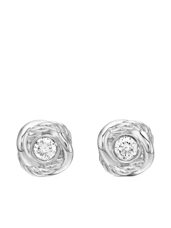 David Yurman 18kt White Gold Diamond Stud Earrings - Silver