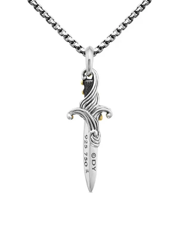 David Yurman 18kt Yellow Gold And Sterling Pavé Black Diamond Dagger Amulet
