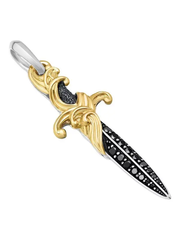 David Yurman 18kt Yellow Gold And Sterling Pavé Black Diamond Dagger Amulet