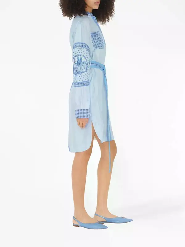 Burberry Monument Print Belted Silk Shirt Dress