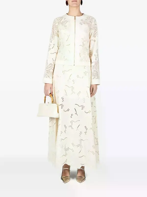 Elie Saab Embroidered Maxi Skirt - White