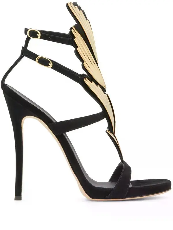 GIUSEPPE ZANOTTI Leather And Suede 120mm Cruel Sandals With Gold Tone Hardware - Black