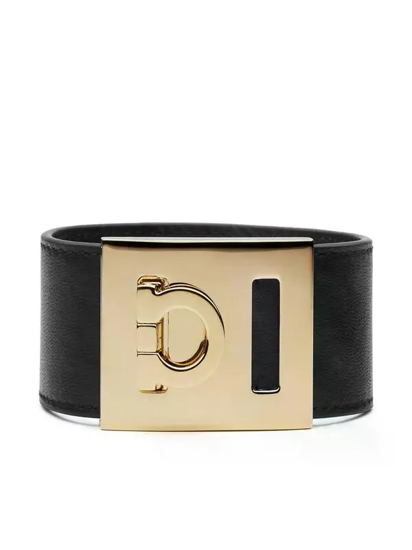 FERRAGAMO Gancini Leather Bracelet - Black