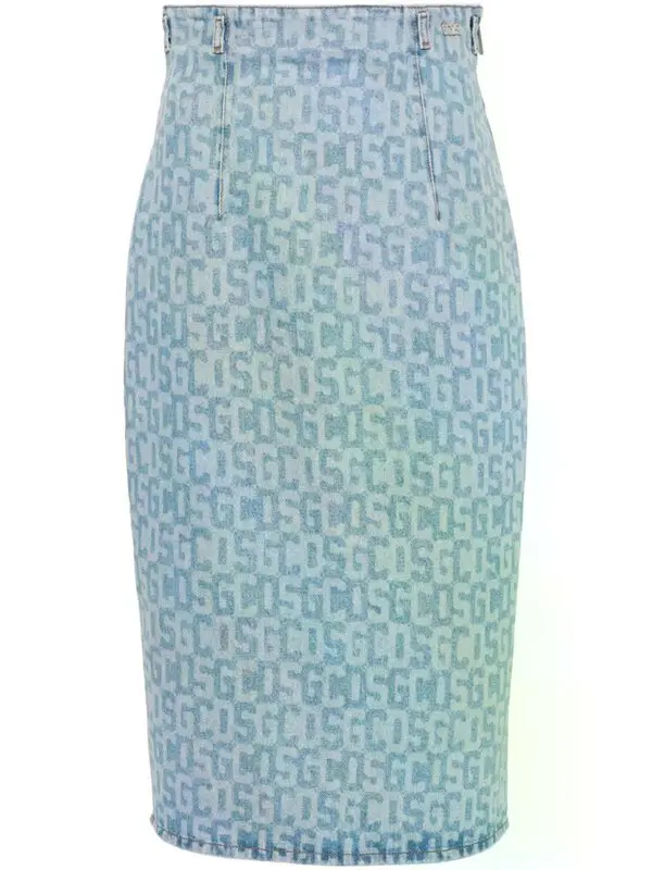 Gcds Monogram Pattern Denim Pencil Skirt