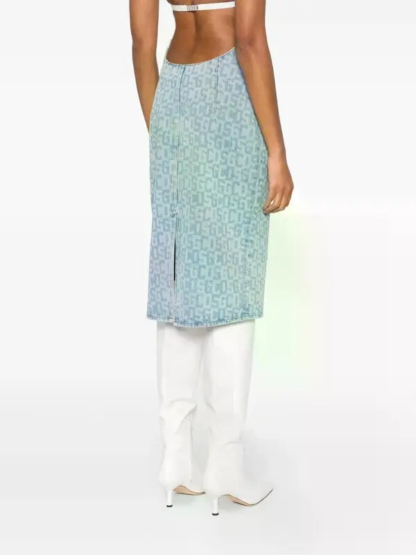 Gcds Monogram Pattern Denim Pencil Skirt