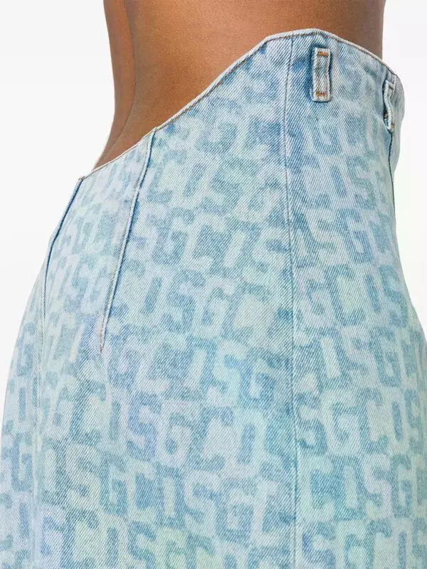Gcds Monogram Pattern Denim Pencil Skirt
