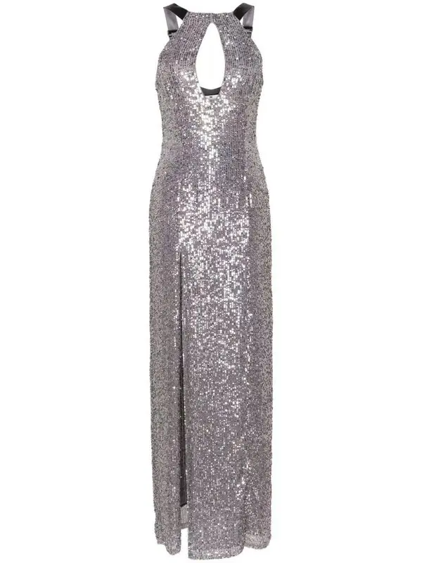 Elisabetta Franchi Halterneck Sequined Maxi Dress - Silver