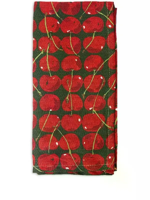 La DoubleJ Cherries Verde Set Of Two Napkins - Green
