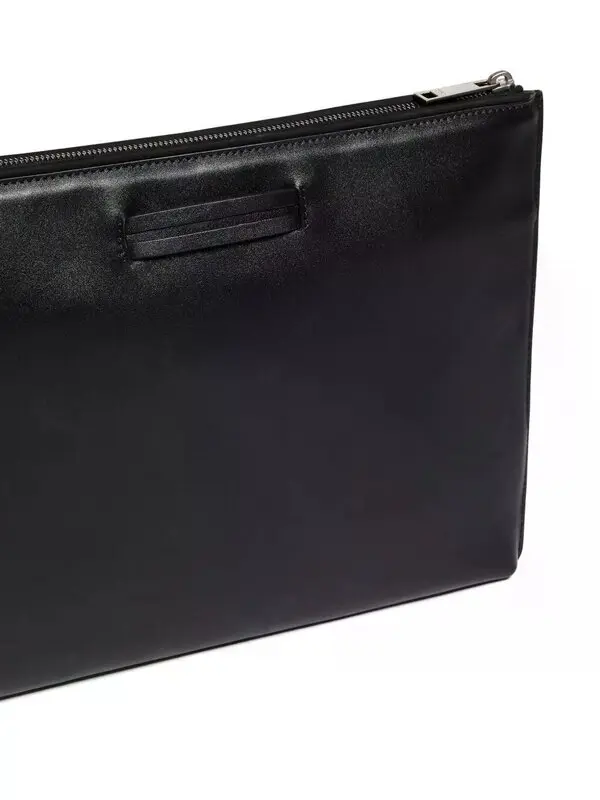Zegna Leather Clutch Bag With Logo Print
