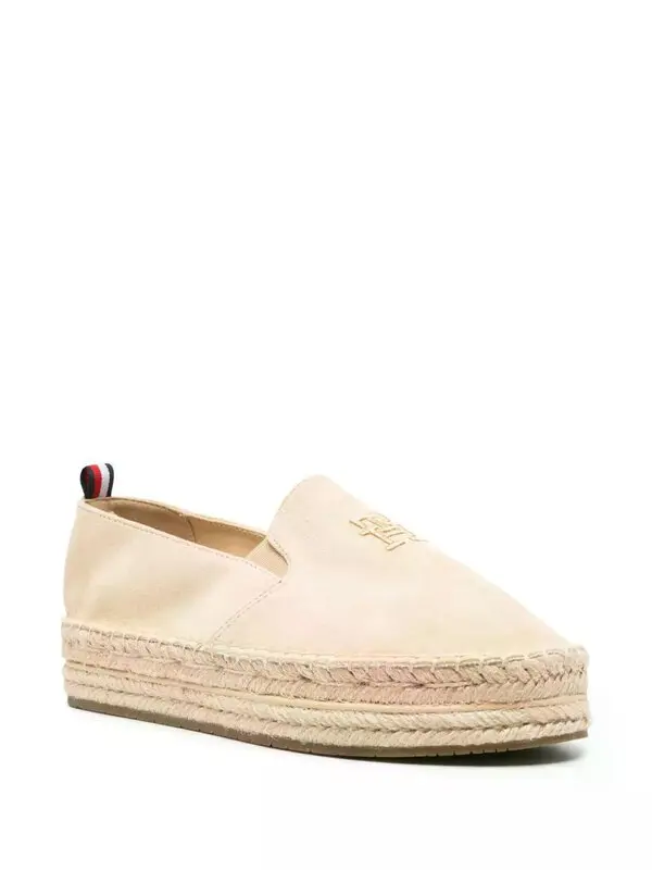 Tommy Hilfiger Beige Suede Embroidered Logo Flatform Espadrilles