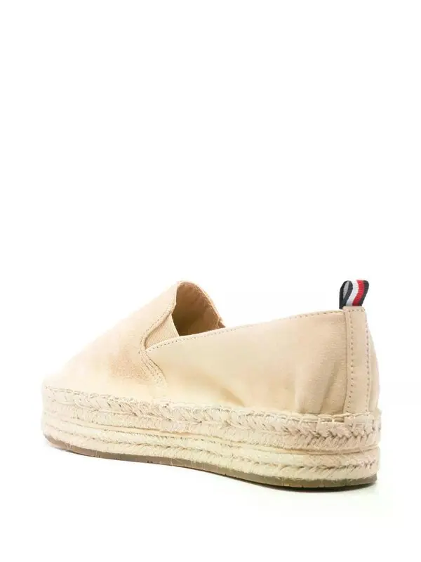 Tommy Hilfiger Beige Suede Embroidered Logo Flatform Espadrilles