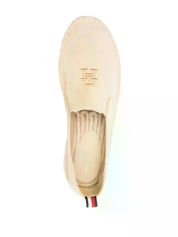 Tommy Hilfiger Beige Suede Embroidered Logo Flatform Espadrilles