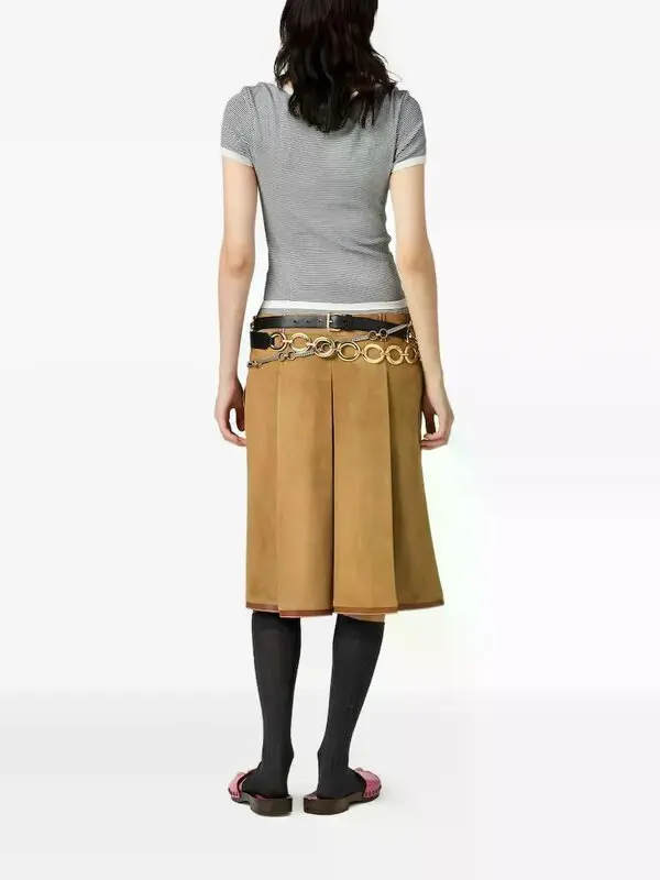 Miu Miu Pleated Suede Skirt With Leather Accents - Brown