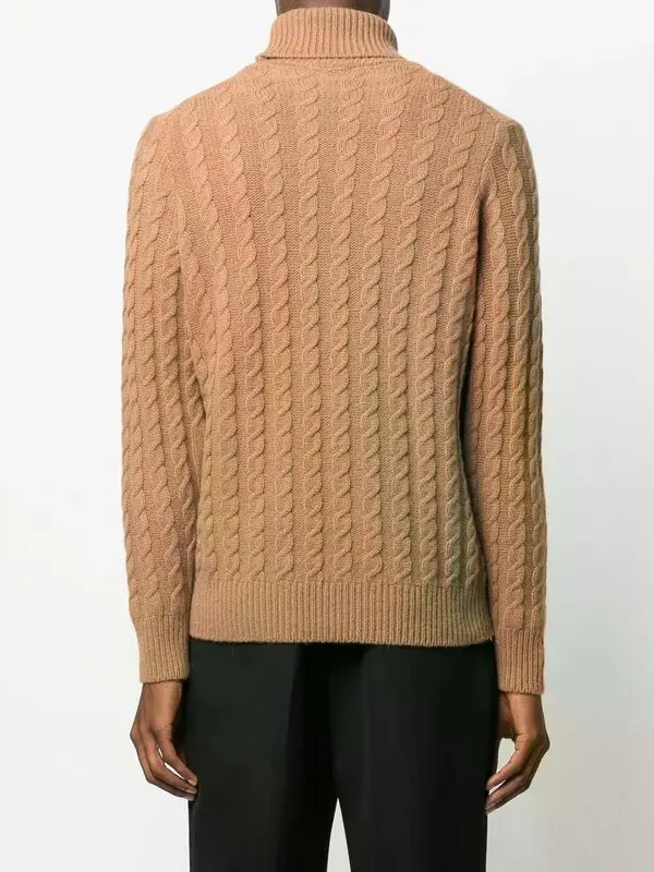 ZANONE Camel Virgin Wool Blend Cable Knit Roll Neck Jumper - Brown