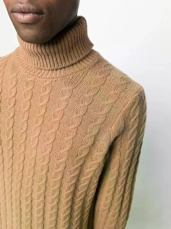 ZANONE Camel Virgin Wool Blend Cable Knit Roll Neck Jumper - Brown