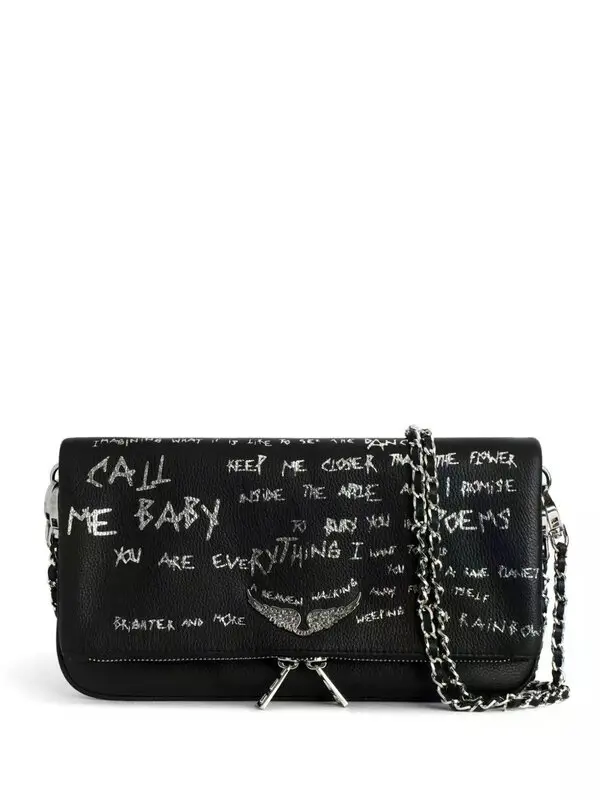 Zadig&Voltaire Rock Clutch Bag With Rhinestone Wings And Graffiti Print
