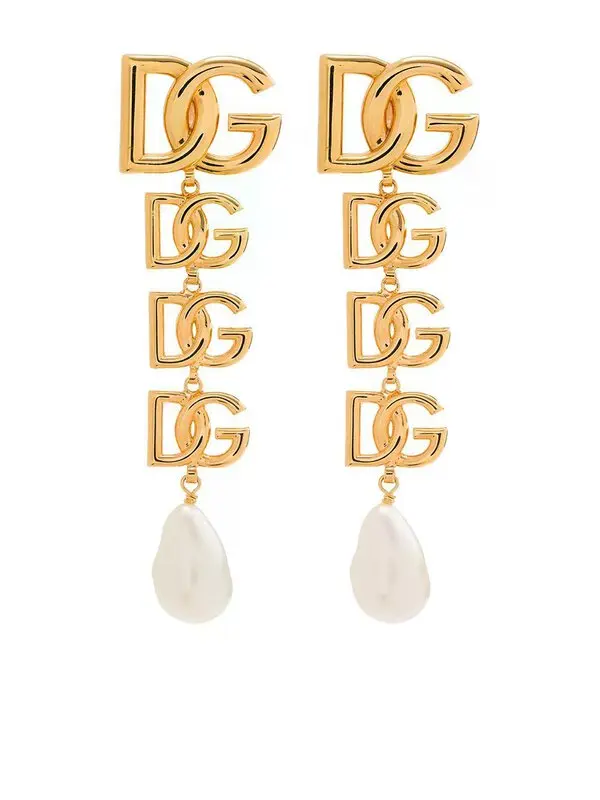 Dolce & Gabbana Dg Logo Pearl-embellished Clip-on Earrings - Gold