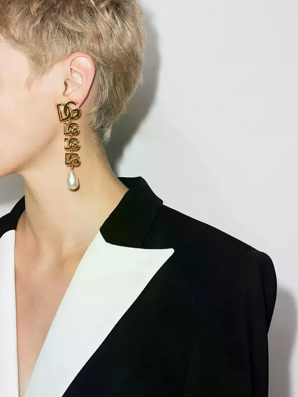 Dolce & Gabbana Dg Logo Pearl-embellished Drop Earrings