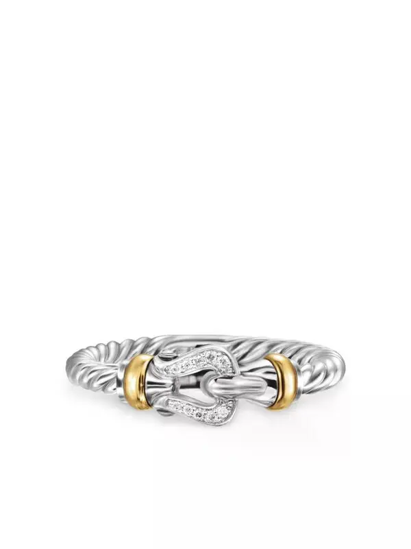 David Yurman 18kt Yellow Gold And Sterling Petite Buckle Diamond Ring - Silver