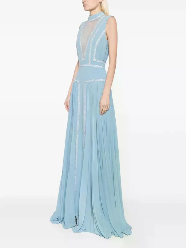 SAIID KOBEISY Crepe Georgette Gown With Lace Detailing - Blue