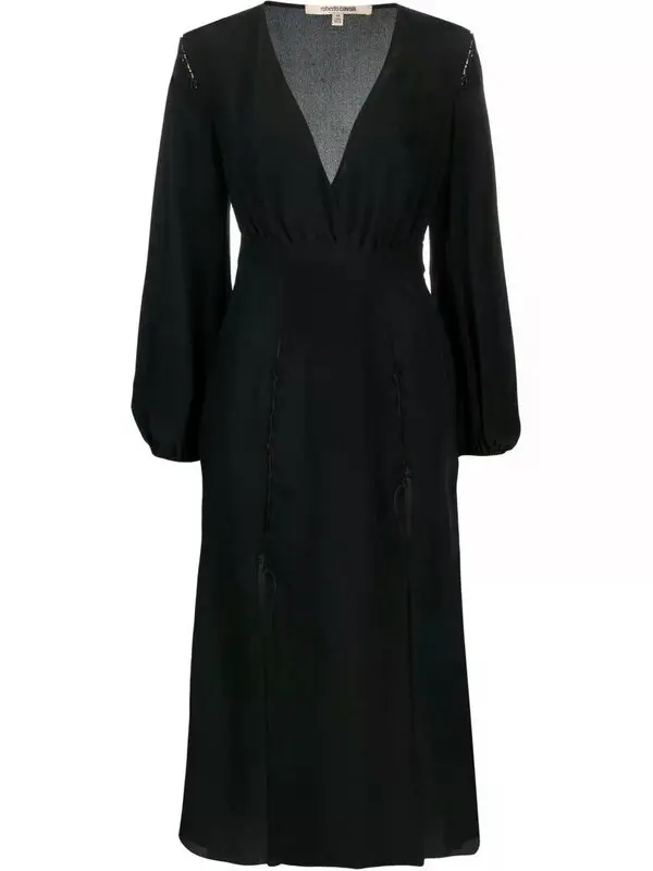 Roberto Cavalli Silk V-neck Midi Dress With Front Slits