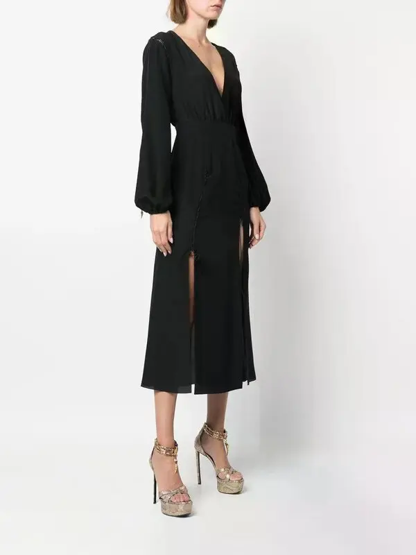 Roberto Cavalli Silk V-neck Midi Dress With Front Slits