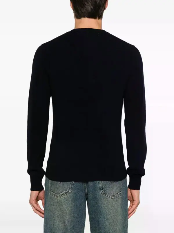 Play Comme Des Garcon V-neck Fine Knit Sweater With Heart Embroidery - Blue