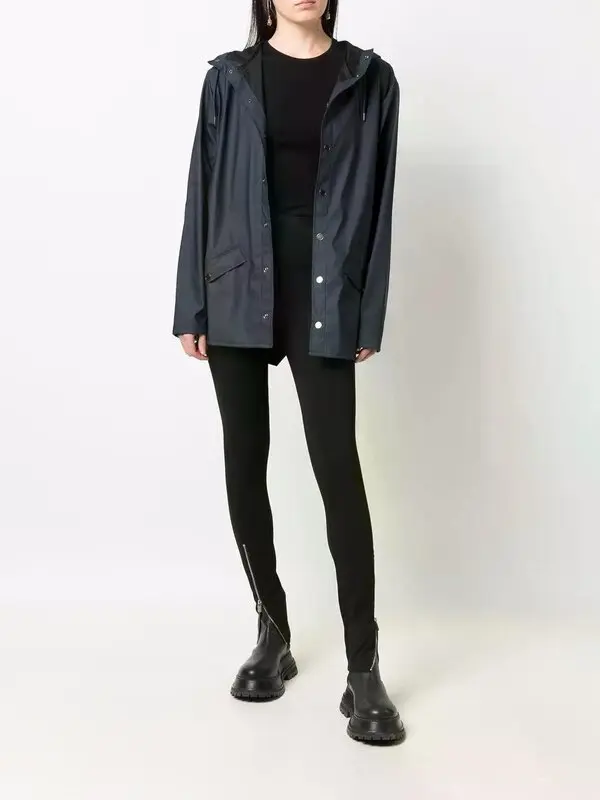 Rains Drawstring Hooded Buttoned Rain Jacket - Blue