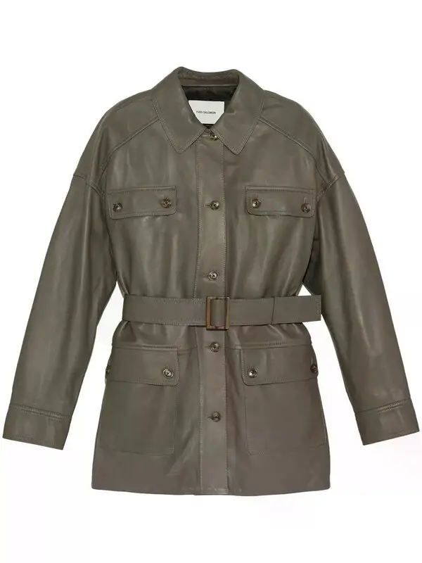 YVES SALOMON Belted Leather Jacket - Grey