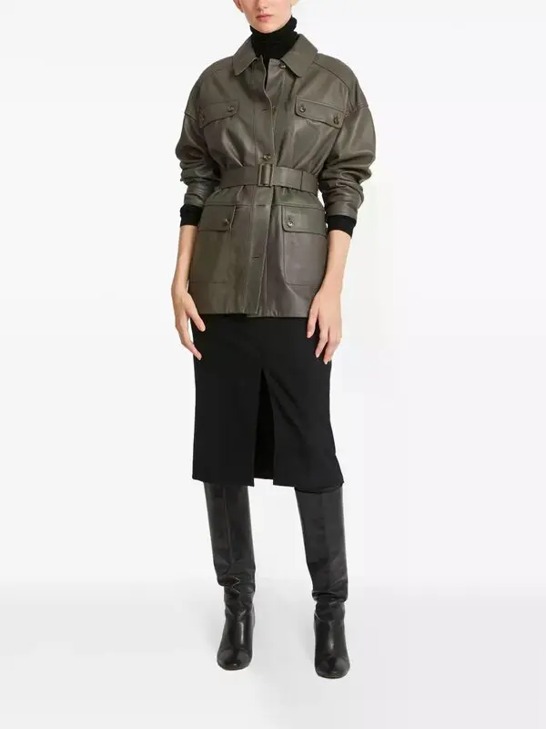 YVES SALOMON Belted Leather Jacket - Grey