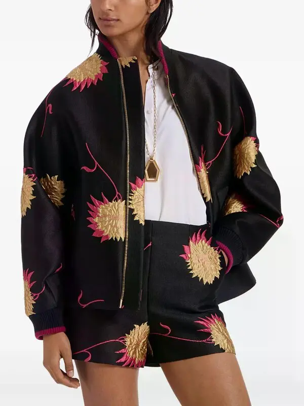 La DoubleJ Embroidered Jacquard Bomber Jacket - Black