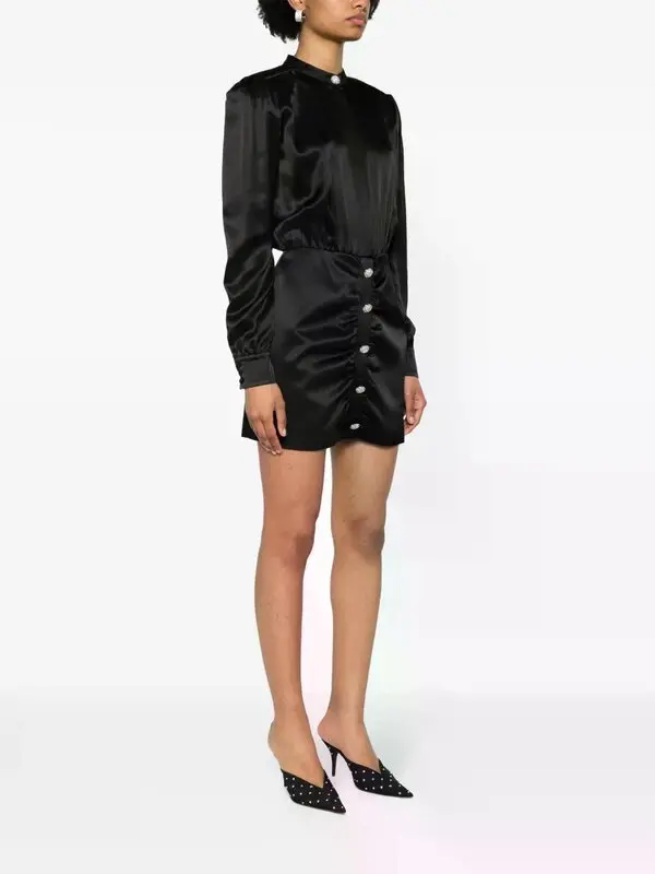 Alessandra Rich Long-sleeve Silk Dress With Crystal Embellishments