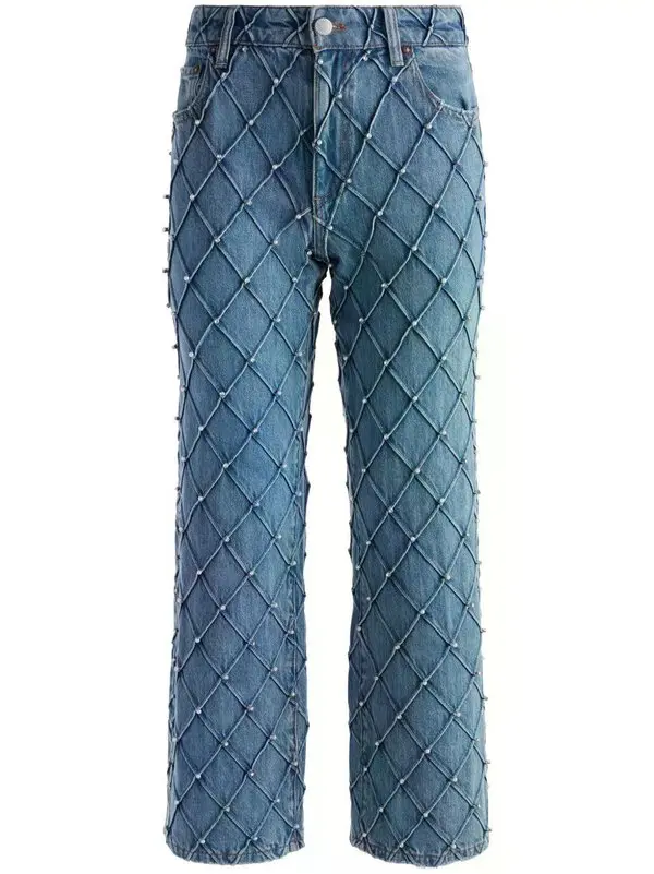 Alice + Olivia Weezy Quilted Cropped Jeans - Blue