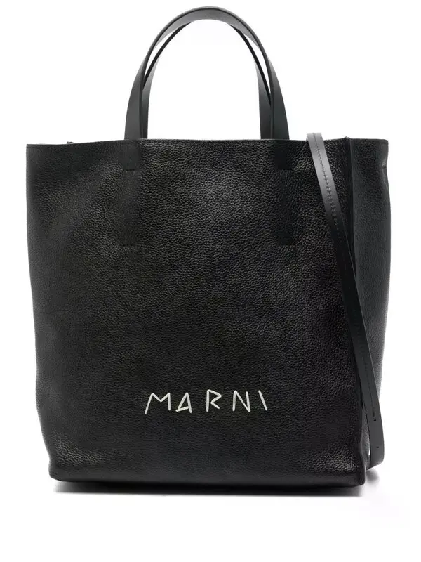 Marni Logo Embroidered Calf Leather Tote Bag